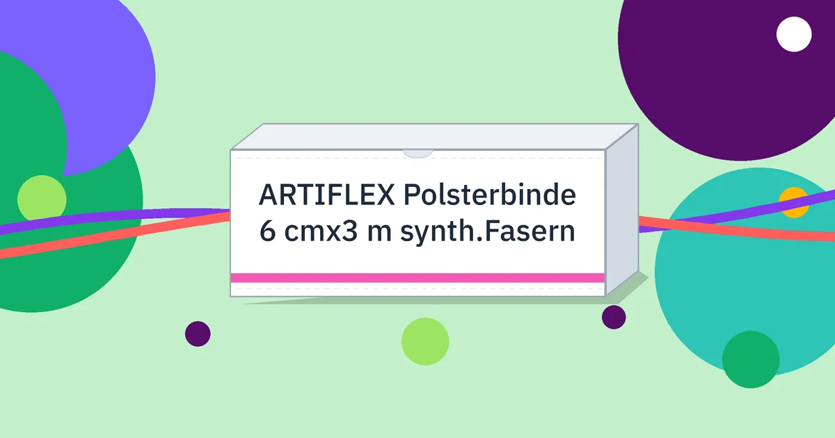 Symbolbild: Packung mit der Aufschrift ARTIFLEX Polsterbinde 6 cmx3 m synth.Fasern (PZN 07154350) – Verfügbarkeit und Bezug in Apotheken in Frankfurt am Main