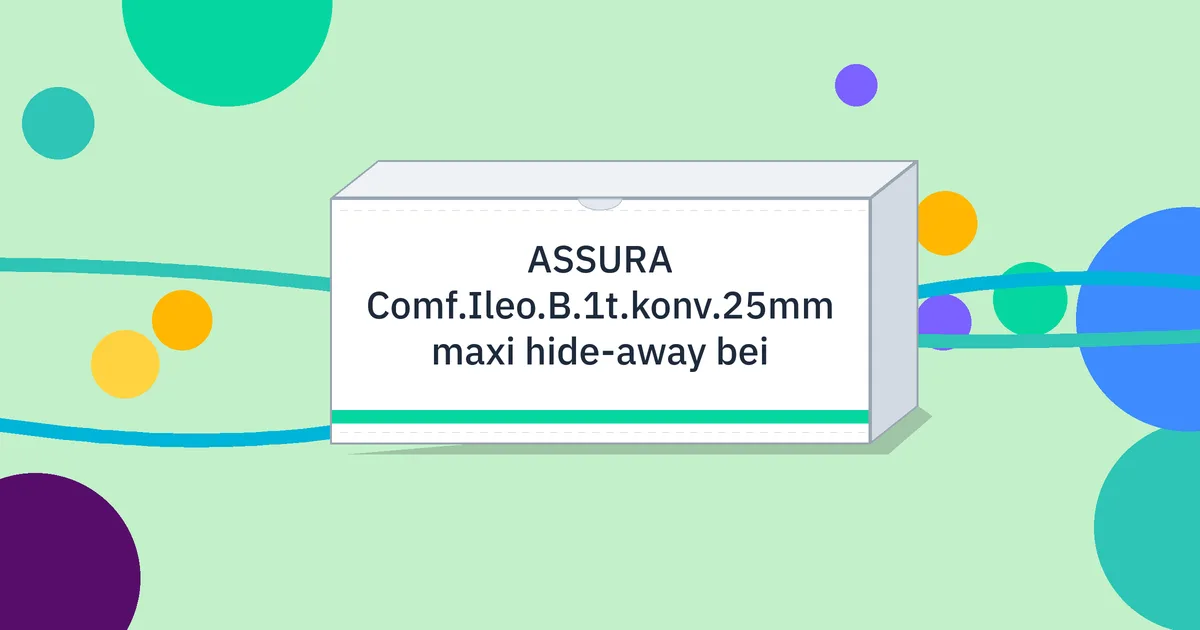 Symbolbild: Packung mit der Aufschrift ASSURA Comf.Ileo.B.1t.konv.25mm maxi hide-away bei (PZN 01691070) – Verfügbarkeit und Bezug in Apotheken in Frankfurt am Main
