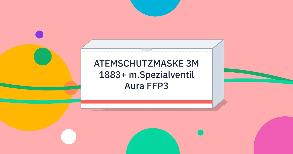 Symbolbild: Packung mit der Aufschrift ATEMSCHUTZMASKE 3M 1883+ m.Spezialventil Aura FFP3 (PZN 09328110) – Verfügbarkeit und Bezug in Apotheken in Frankfurt am Main