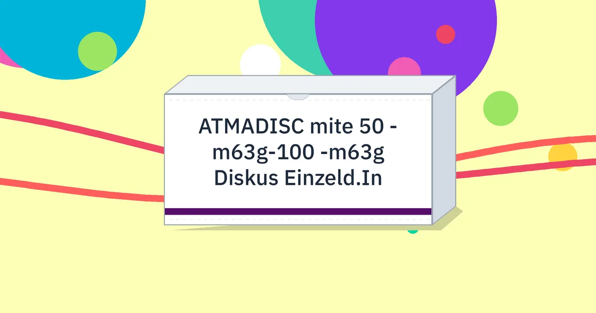 Symbolbild: Packung mit der Aufschrift ATMADISC mite 50 -m63g-100 -m63g Diskus Einzeld.In (PZN 01288405) – Verfügbarkeit und Bezug in Apotheken in Frankfurt am Main