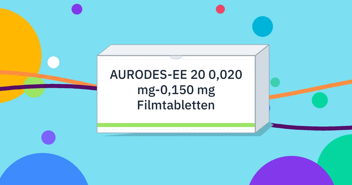 Symbolbild: Packung mit der Aufschrift AURODES-EE 20 0,020 mg-0,150 mg Filmtabletten (PZN 10347147) – Verfügbarkeit und Bezug in Apotheken in Frankfurt am Main