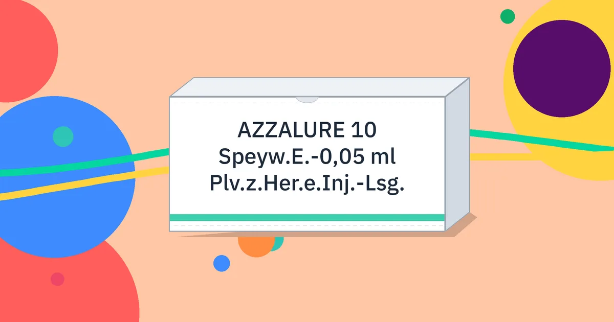 Symbolbild: Packung mit der Aufschrift AZZALURE 10 Speyw.E.-0,05 ml Plv.z.Her.e.Inj.-Lsg. (PZN 13624908) – Verfügbarkeit und Bezug in Apotheken in Frankfurt am Main