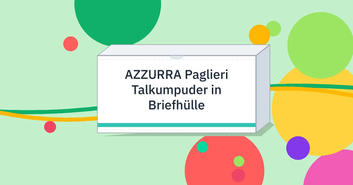 Symbolbild: Packung mit der Aufschrift AZZURRA Paglieri Talkumpuder in Briefhülle (PZN 07624910) – Verfügbarkeit und Bezug in Apotheken in Frankfurt am Main