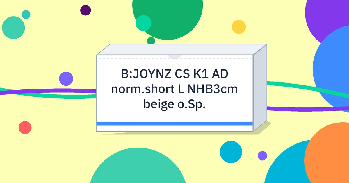 Symbolbild: Packung mit der Aufschrift B:JOYNZ CS K1 AD norm.short L NHB3cm beige o.Sp. (PZN 20529501) – Verfügbarkeit und Bezug in Apotheken in Frankfurt am Main