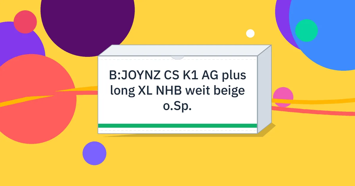 Symbolbild: Packung mit der Aufschrift B:JOYNZ CS K1 AG plus long XL NHB weit beige o.Sp. (PZN 20536056) – Verfügbarkeit und Bezug in Apotheken in Frankfurt am Main