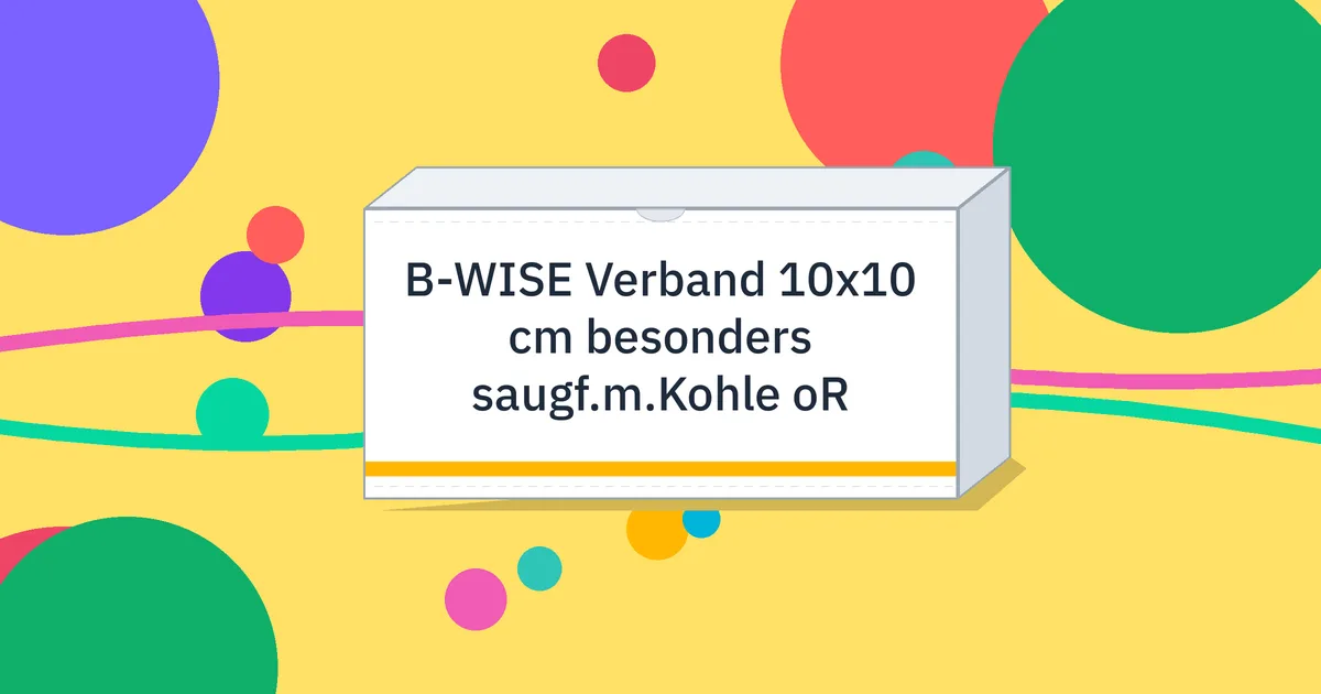 Symbolbild: Packung mit der Aufschrift B-WISE Verband 10x10 cm besonders saugf.m.Kohle oR (PZN 19730681) – Verfügbarkeit und Bezug in Apotheken in Frankfurt am Main