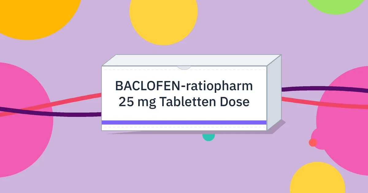 Symbolbild: Packung mit der Aufschrift BACLOFEN-ratiopharm 25 mg Tabletten Dose (PZN 19535703) – Verfügbarkeit und Bezug in Apotheken in Frankfurt am Main