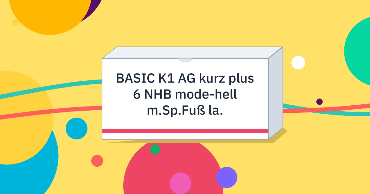 Symbolbild: Packung mit der Aufschrift BASIC K1 AG kurz plus 6 NHB mode-hell m.Sp.Fuß la. (PZN 20261903) – Verfügbarkeit und Bezug in Apotheken in Frankfurt am Main