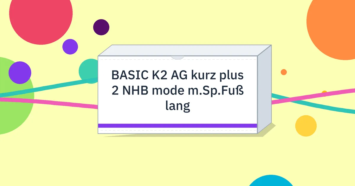 Symbolbild: Packung mit der Aufschrift BASIC K2 AG kurz plus 2 NHB mode m.Sp.Fuß lang (PZN 20266906) – Verfügbarkeit und Bezug in Apotheken in Frankfurt am Main