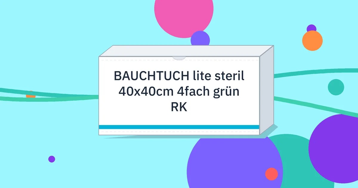 Symbolbild: Packung mit der Aufschrift BAUCHTUCH lite steril 40x40cm 4fach grün RK (PZN 09214286) – Verfügbarkeit und Bezug in Apotheken in Frankfurt am Main