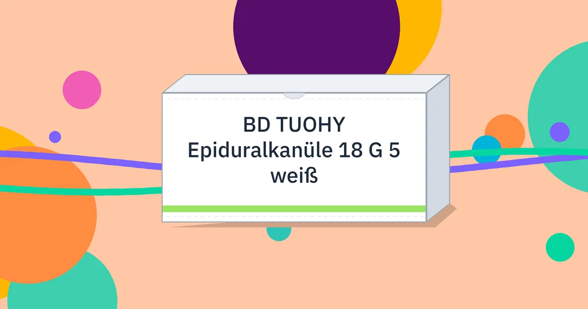 Symbolbild: Packung mit der Aufschrift BD TUOHY Epiduralkanüle 18 G 5 weiß (PZN 07664401) – Verfügbarkeit und Bezug in Apotheken in Frankfurt am Main