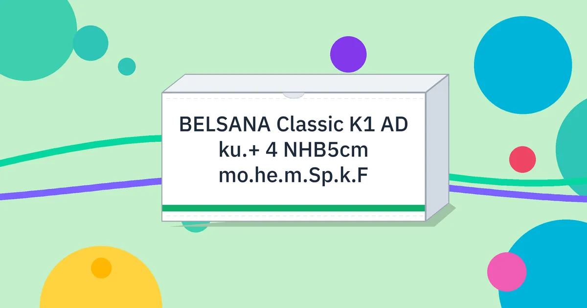 Symbolbild: Packung mit der Aufschrift BELSANA Classic K1 AD ku.+ 4 NHB5cm mo.he.m.Sp.k.F (PZN 19256073) – Verfügbarkeit und Bezug in Apotheken in Frankfurt am Main