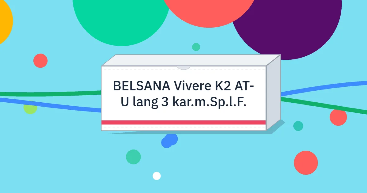Symbolbild: Packung mit der Aufschrift BELSANA Vivere K2 AT-U lang 3 kar.m.Sp.l.F. (PZN 08537805) – Verfügbarkeit und Bezug in Apotheken in Frankfurt am Main