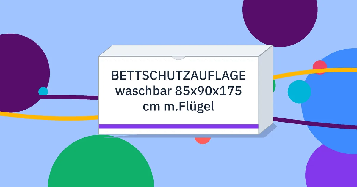 Symbolbild: Packung mit der Aufschrift BETTSCHUTZAUFLAGE waschbar 85x90x175 cm m.Flügel (PZN 19341175) – Verfügbarkeit und Bezug in Apotheken in Frankfurt am Main