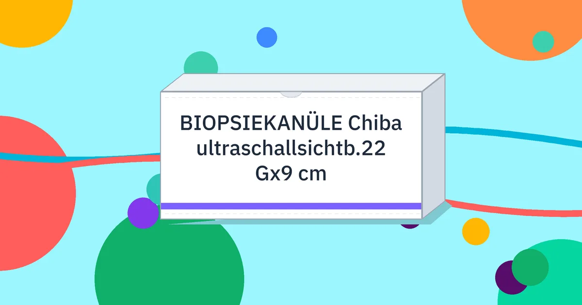 Symbolbild: Packung mit der Aufschrift BIOPSIEKANÜLE Chiba ultraschallsichtb.22 Gx9 cm (PZN 02350135) – Verfügbarkeit und Bezug in Apotheken in Frankfurt am Main