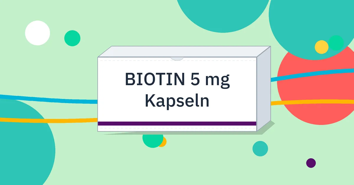 Symbolbild: Packung mit der Aufschrift BIOTIN 5 mg Kapseln (PZN 13974264) – Verfügbarkeit und Bezug in Apotheken in Frankfurt am Main