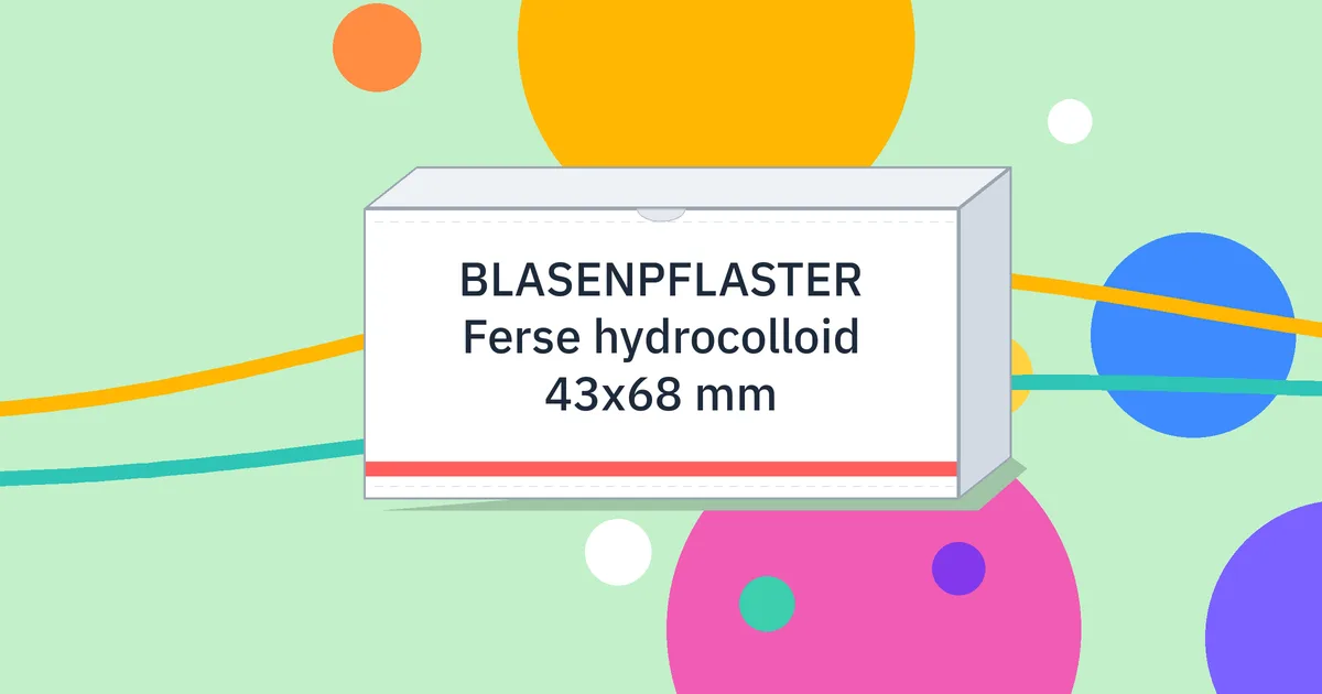 Symbolbild: Packung mit der Aufschrift BLASENPFLASTER Ferse hydrocolloid 43x68 mm (PZN 16618506) – Verfügbarkeit und Bezug in Apotheken in Frankfurt am Main
