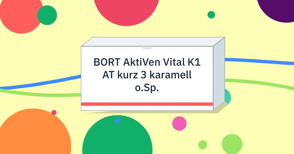 Symbolbild: Packung mit der Aufschrift BORT AktiVen Vital K1 AT kurz 3 karamell o.Sp. (PZN 13736990) – Verfügbarkeit und Bezug in Apotheken in Frankfurt am Main