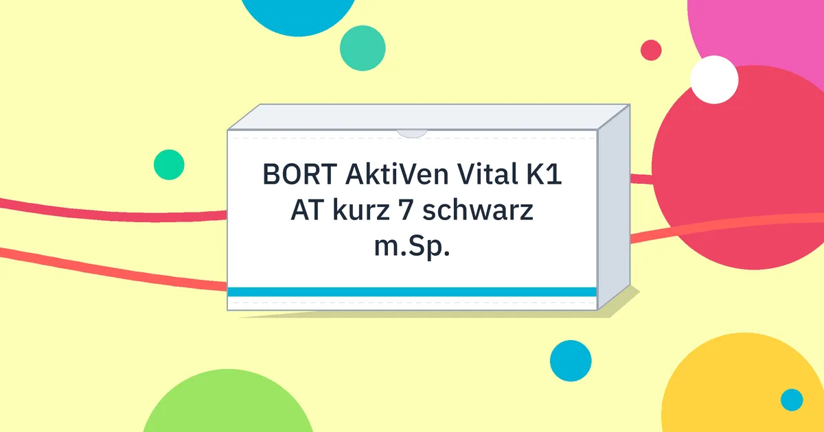 Symbolbild: Packung mit der Aufschrift BORT AktiVen Vital K1 AT kurz 7 schwarz m.Sp. (PZN 13739971) – Verfügbarkeit und Bezug in Apotheken in Frankfurt am Main