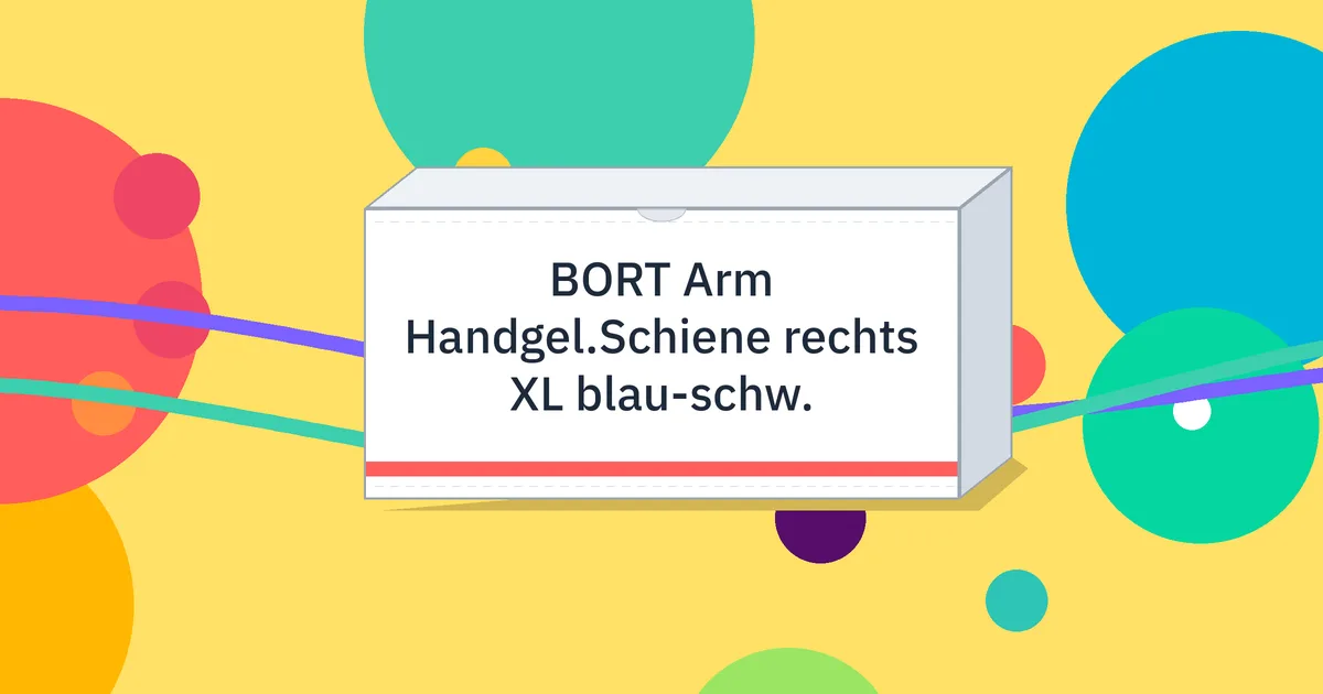 Symbolbild: Packung mit der Aufschrift BORT Arm Handgel.Schiene rechts XL blau-schw. (PZN 04196023) – Verfügbarkeit und Bezug in Apotheken in Frankfurt am Main