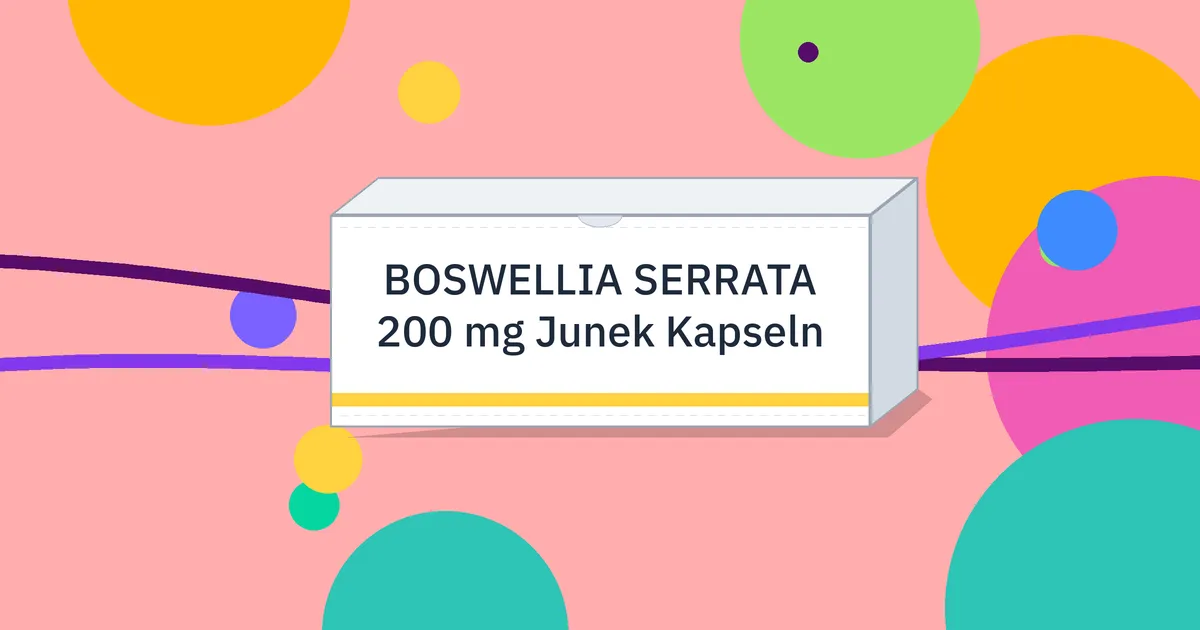 Symbolbild: Packung mit der Aufschrift BOSWELLIA SERRATA 200 mg Junek Kapseln (PZN 00131713) – Verfügbarkeit und Bezug in Apotheken in Frankfurt am Main