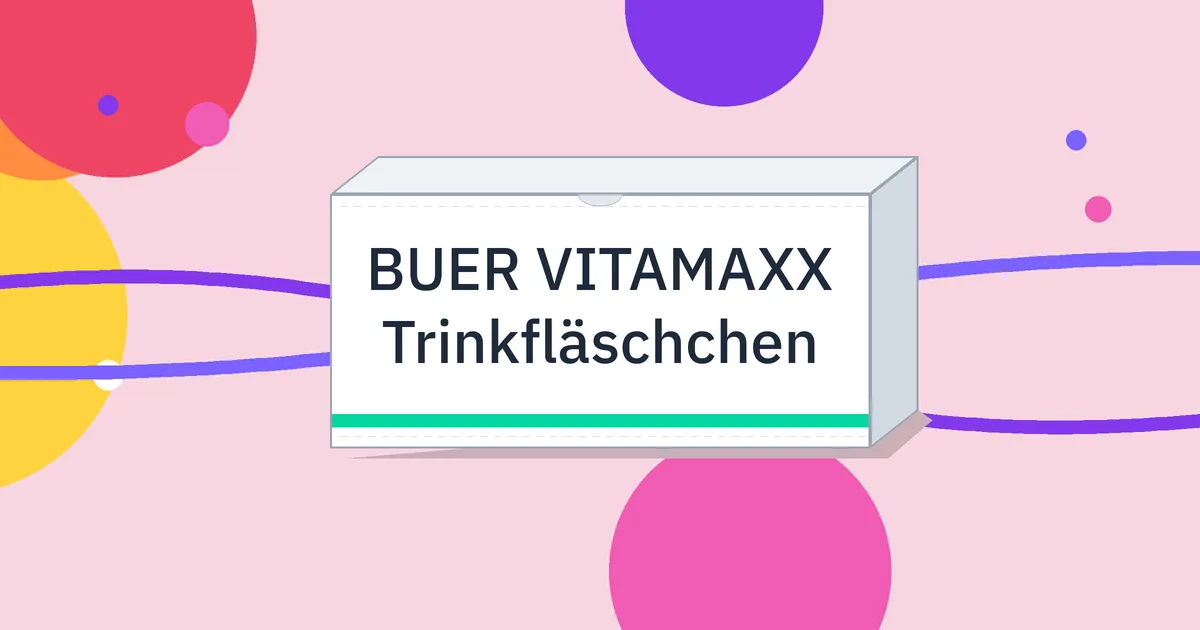 Symbolbild: Packung mit der Aufschrift BUER VITAMAXX Trinkfläschchen (PZN 04619239) – Verfügbarkeit und Bezug in Apotheken in Frankfurt am Main
