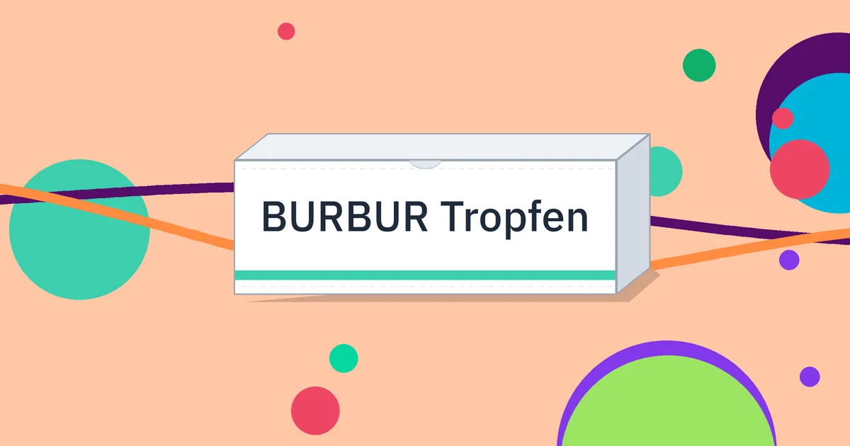 Symbolbild: Packung mit der Aufschrift BURBUR Tropfen (PZN 19815590) – Verfügbarkeit und Bezug in Apotheken in Frankfurt am Main