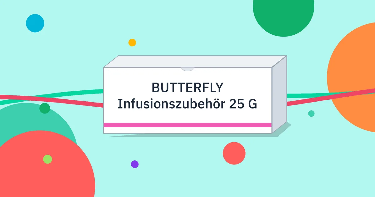 Symbolbild: Packung mit der Aufschrift BUTTERFLY Infusionszubehör 25 G (PZN 06942016) – Verfügbarkeit und Bezug in Apotheken in Frankfurt am Main