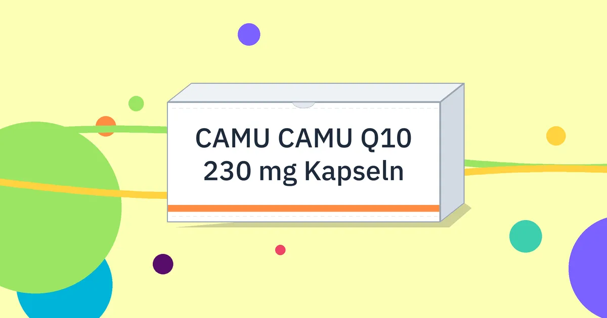 Symbolbild: Packung mit der Aufschrift CAMU CAMU Q10 230 mg Kapseln (PZN 09462771) – Verfügbarkeit und Bezug in Apotheken in Frankfurt am Main