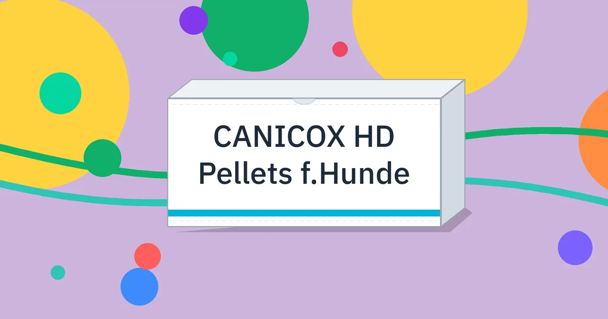 Symbolbild: Packung mit der Aufschrift CANICOX HD Pellets f.Hunde (PZN 17834790) – Verfügbarkeit und Bezug in Apotheken in Frankfurt am Main