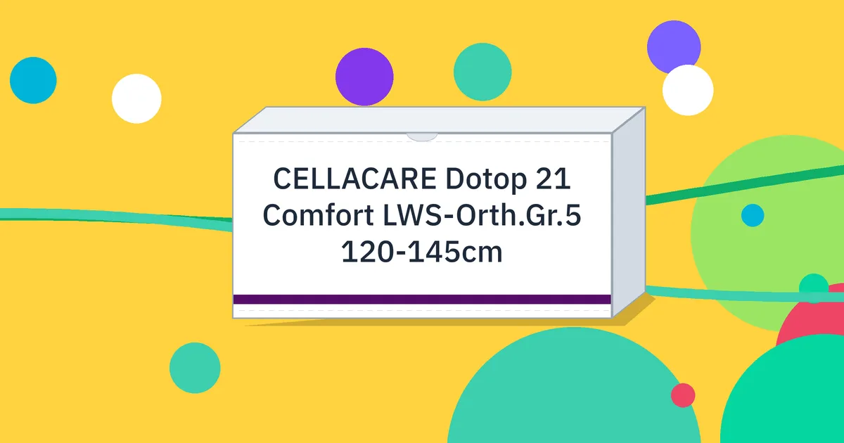 Symbolbild: Packung mit der Aufschrift CELLACARE Dotop 21 Comfort LWS-Orth.Gr.5 120-145cm (PZN 19952281) – Verfügbarkeit und Bezug in Apotheken in Frankfurt am Main