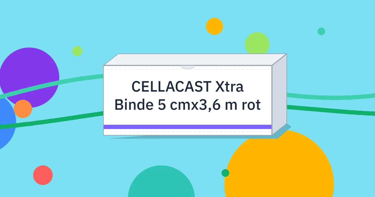 Symbolbild: Packung mit der Aufschrift CELLACAST Xtra Binde 5 cmx3,6 m rot (PZN 14252550) – Verfügbarkeit und Bezug in Apotheken in Frankfurt am Main