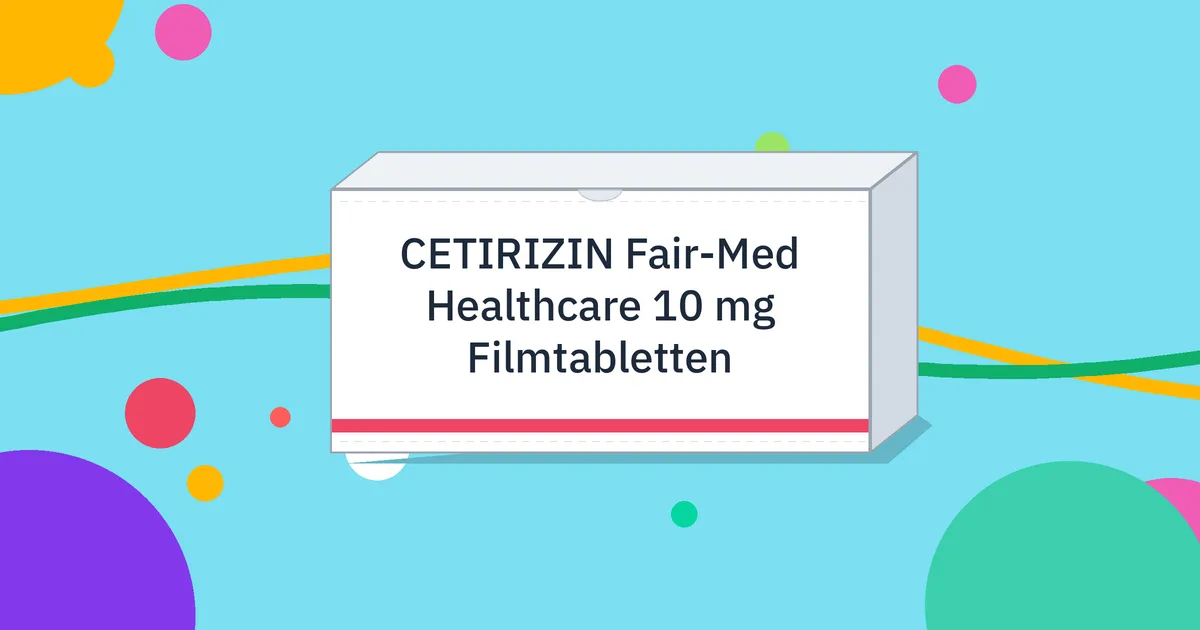 Symbolbild: Packung mit der Aufschrift CETIRIZIN Fair-Med Healthcare 10 mg Filmtabletten (PZN 10280710) – Verfügbarkeit und Bezug in Apotheken in Frankfurt am Main