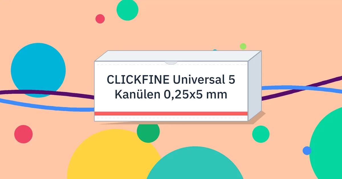Symbolbild: Packung mit der Aufschrift CLICKFINE Universal 5 Kanülen 0,25x5 mm (PZN 15372150) – Verfügbarkeit und Bezug in Apotheken in Frankfurt am Main