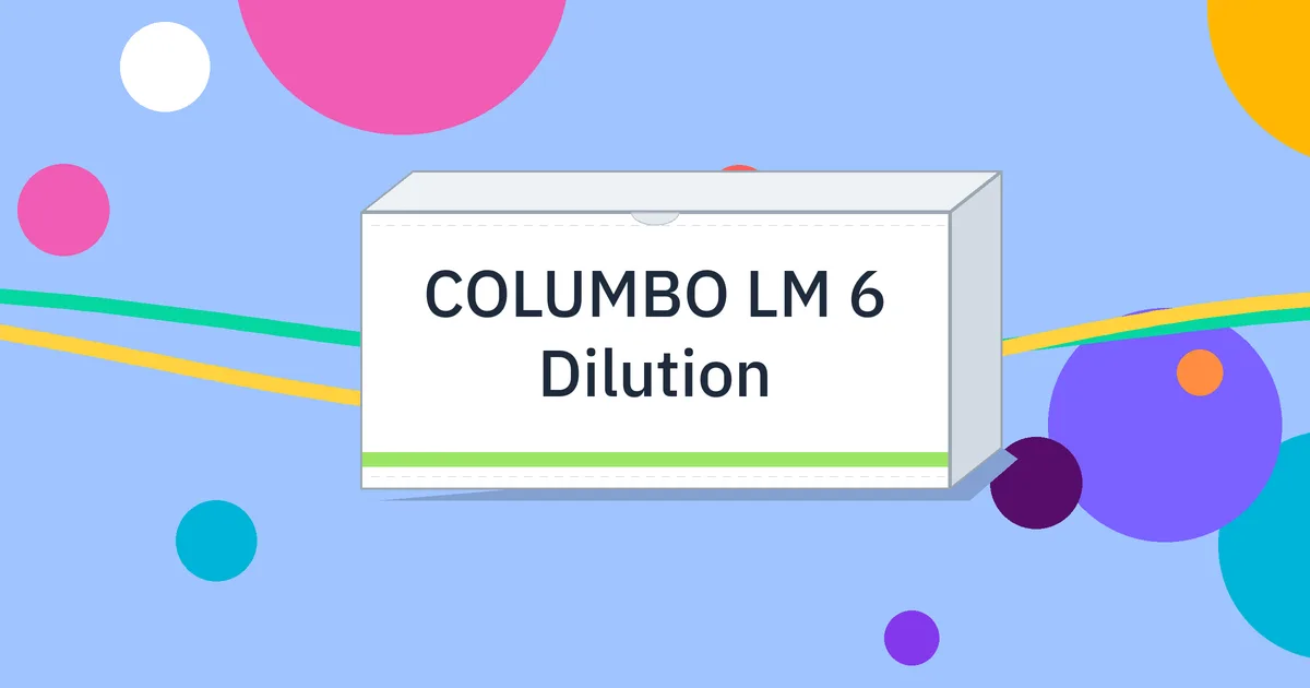 Symbolbild: Packung mit der Aufschrift COLUMBO LM 6 Dilution (PZN 13448682) – Verfügbarkeit und Bezug in Apotheken in Frankfurt am Main
