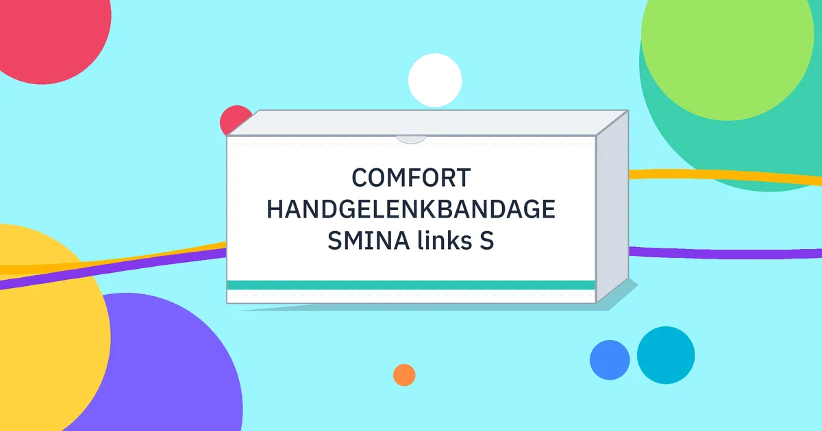 Symbolbild: Packung mit der Aufschrift COMFORT HANDGELENKBANDAGE SMINA links S (PZN 20162673) – Verfügbarkeit und Bezug in Apotheken in Frankfurt am Main