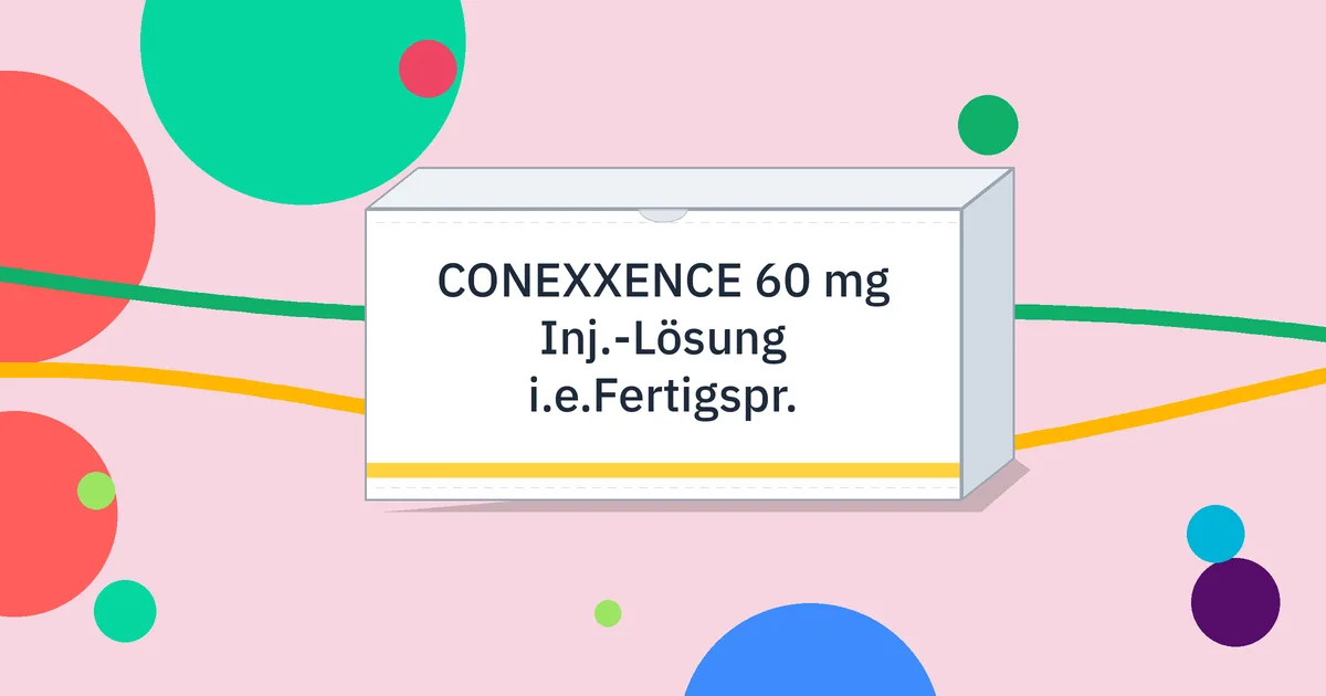 Symbolbild: Packung mit der Aufschrift CONEXXENCE 60 mg Inj.-Lösung i.e.Fertigspr. (PZN 20081288) – Verfügbarkeit und Bezug in Apotheken in Frankfurt am Main