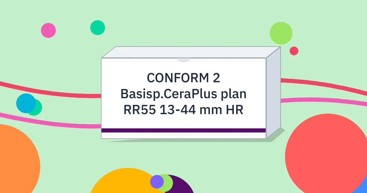 Symbolbild: Packung mit der Aufschrift CONFORM 2 Basisp.CeraPlus plan RR55 13-44 mm HR (PZN 16851473) – Verfügbarkeit und Bezug in Apotheken in Frankfurt am Main