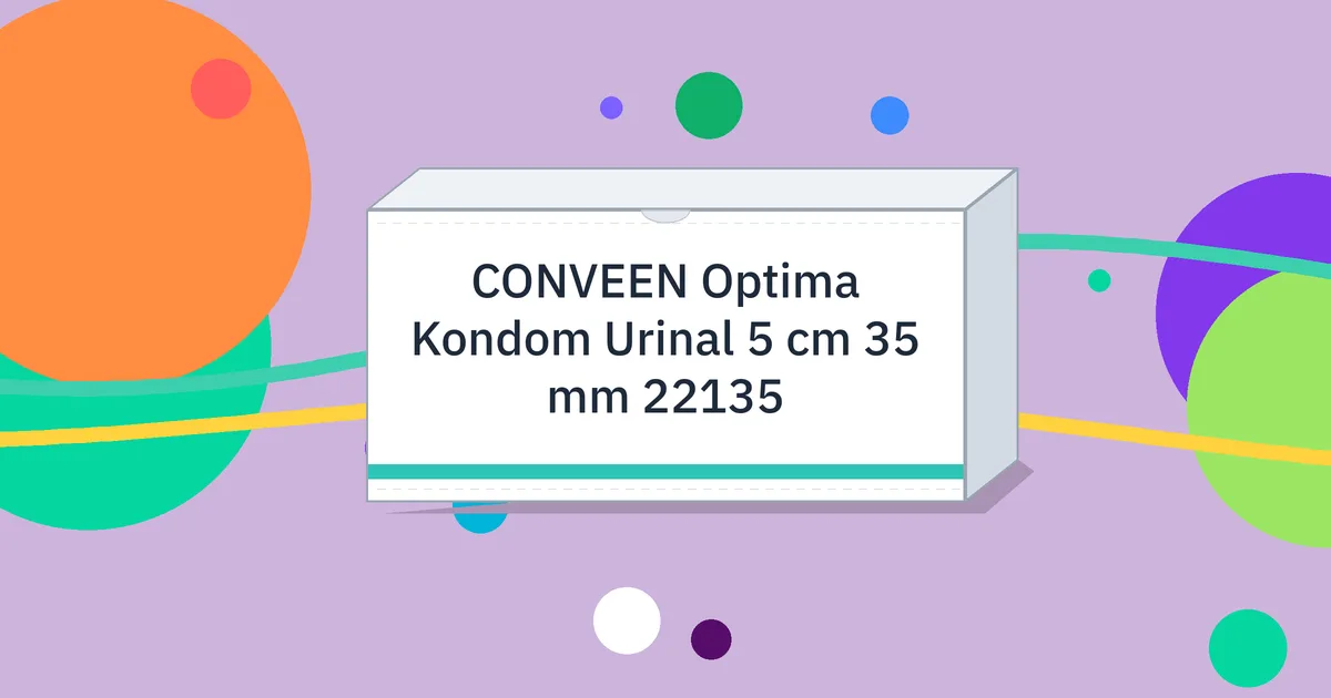 Symbolbild: Packung mit der Aufschrift CONVEEN Optima Kondom Urinal 5 cm 35 mm 22135 (PZN 02334337) – Verfügbarkeit und Bezug in Apotheken in Frankfurt am Main