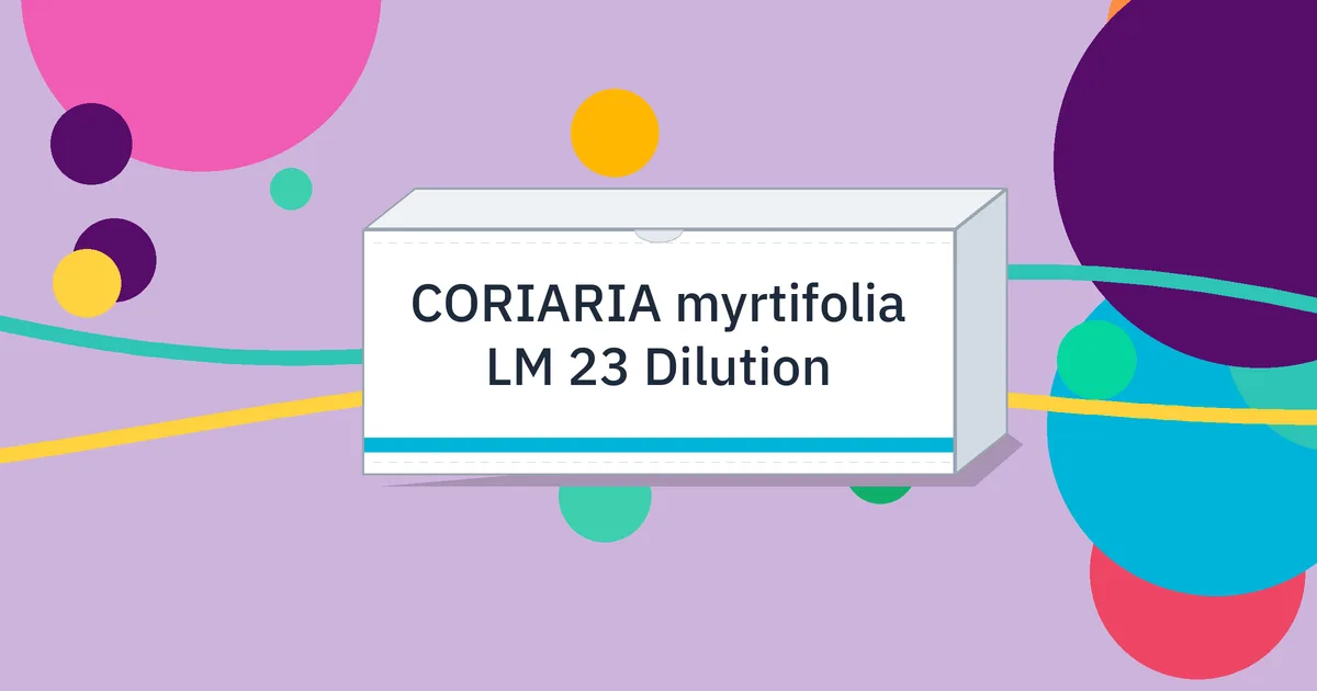 Symbolbild: Packung mit der Aufschrift CORIARIA myrtifolia LM 23 Dilution (PZN 13451810) – Verfügbarkeit und Bezug in Apotheken in Frankfurt am Main