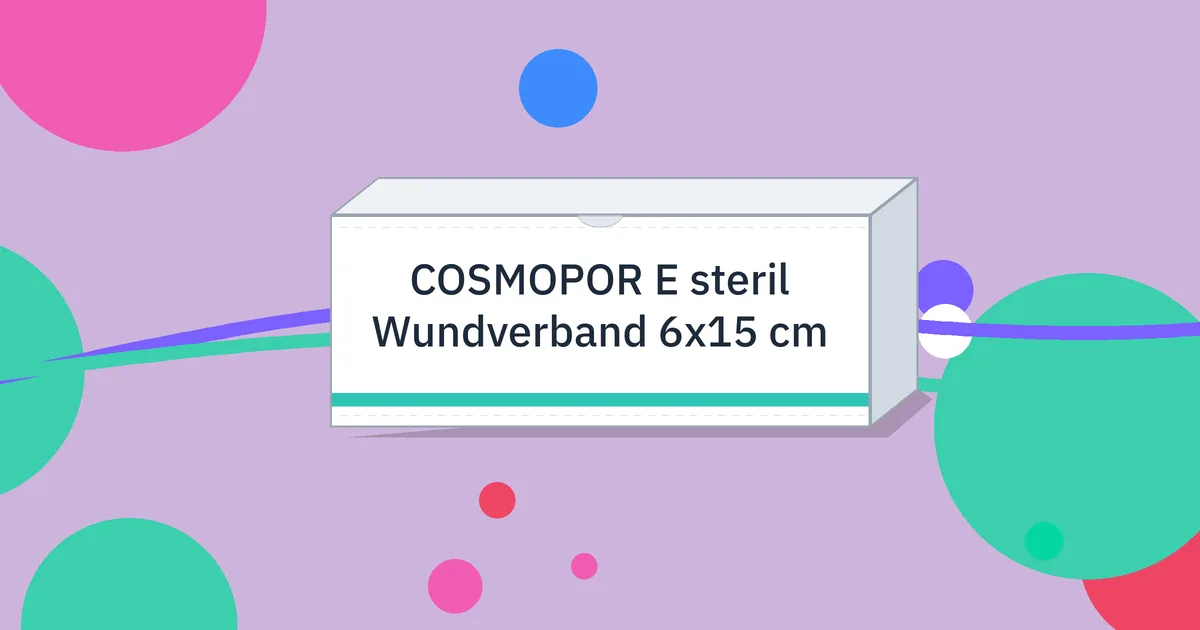 Symbolbild: Packung mit der Aufschrift COSMOPOR E steril Wundverband 6x15 cm (PZN 19261275) – Verfügbarkeit und Bezug in Apotheken in Frankfurt am Main