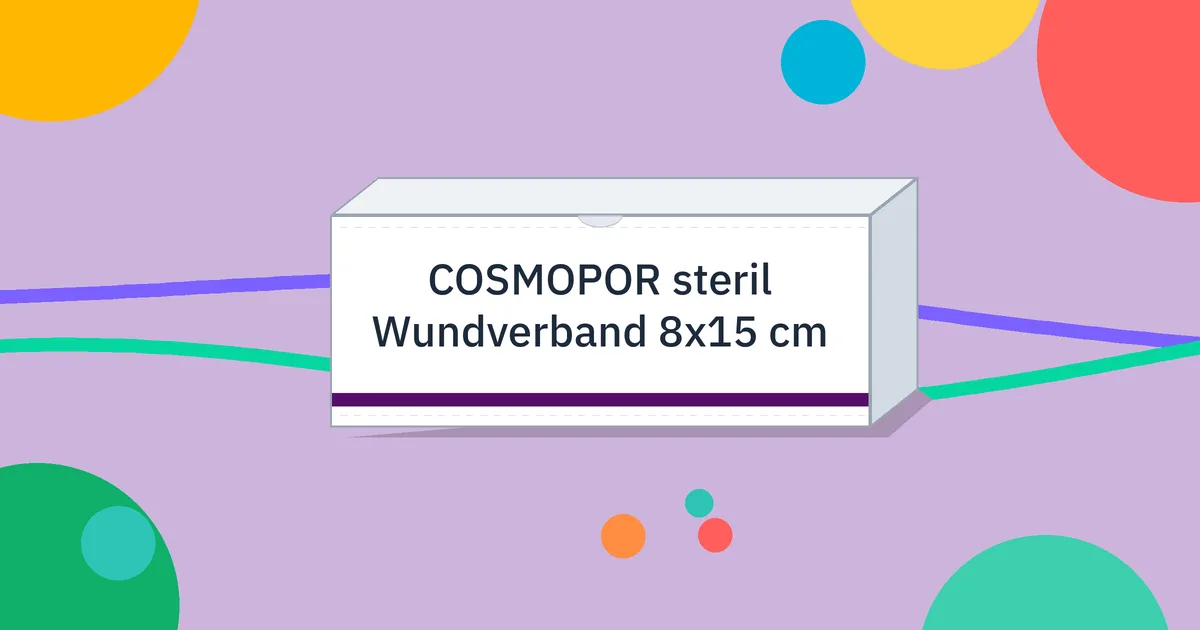 Symbolbild: Packung mit der Aufschrift COSMOPOR steril Wundverband 8x15 cm (PZN 00896367) – Verfügbarkeit und Bezug in Apotheken in Frankfurt am Main