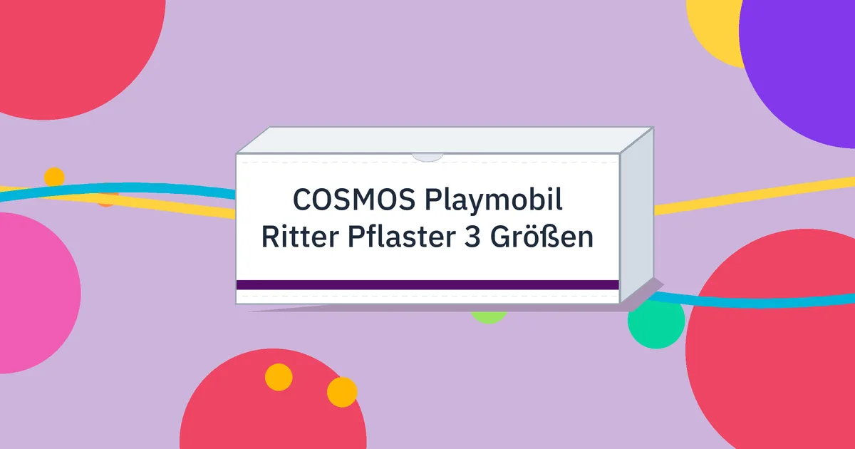 Symbolbild: Packung mit der Aufschrift COSMOS Playmobil Ritter Pflaster 3 Größen (PZN 20093073) – Verfügbarkeit und Bezug in Apotheken in Frankfurt am Main