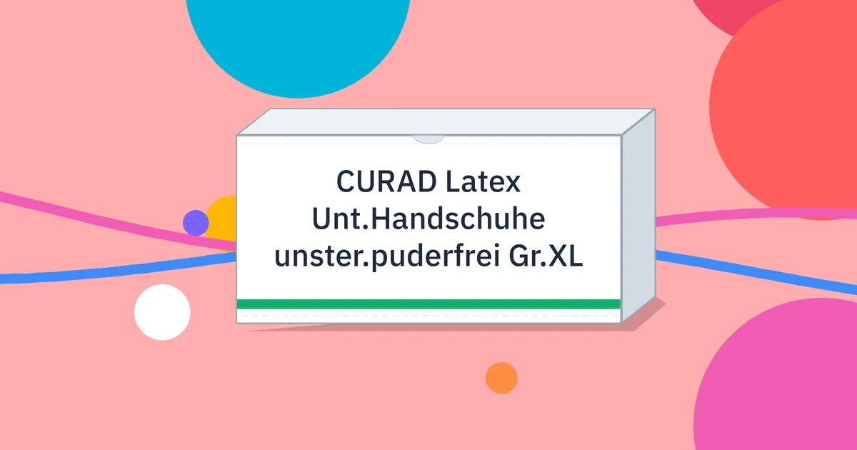 Symbolbild: Packung mit der Aufschrift CURAD Latex Unt.Handschuhe unster.puderfrei Gr.XL (PZN 13352083) – Verfügbarkeit und Bezug in Apotheken in Frankfurt am Main