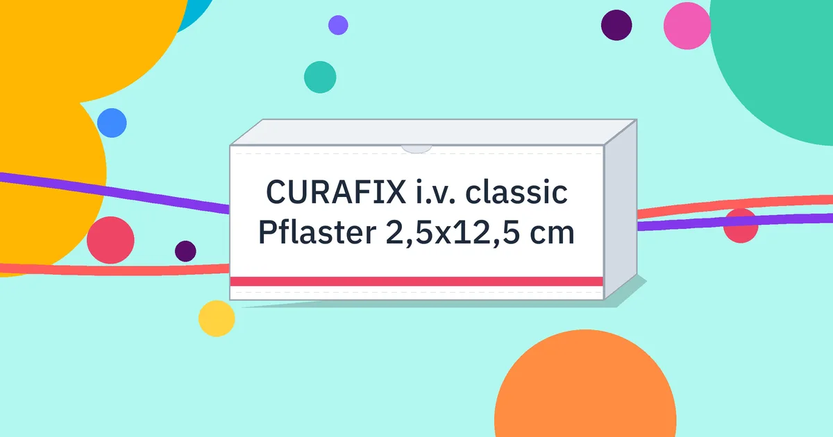 Symbolbild: Packung mit der Aufschrift CURAFIX i.v. classic Pflaster 2,5x12,5 cm (PZN 02429629) – Verfügbarkeit und Bezug in Apotheken in Frankfurt am Main