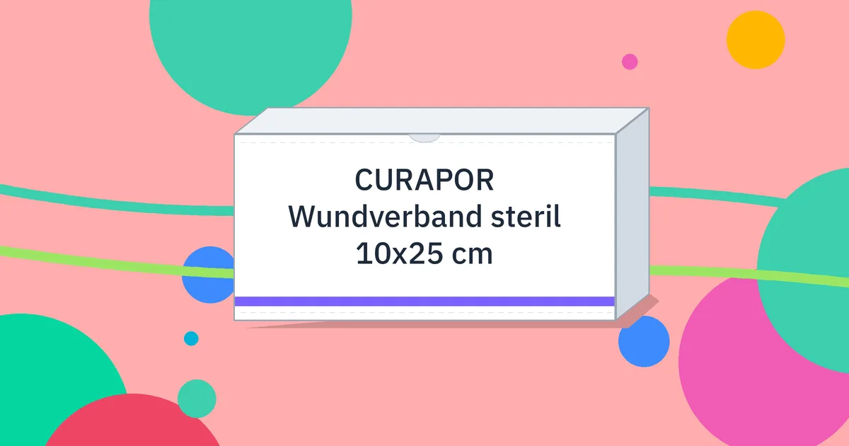 Symbolbild: Packung mit der Aufschrift CURAPOR Wundverband steril 10x25 cm (PZN 16001846) – Verfügbarkeit und Bezug in Apotheken in Frankfurt am Main