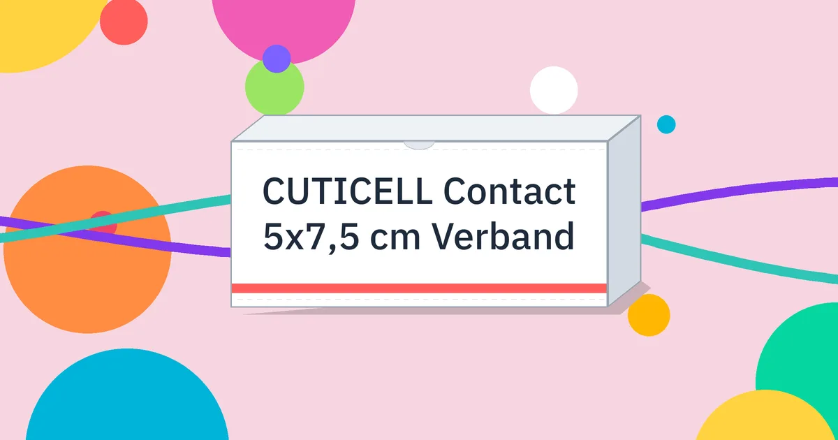 Symbolbild: Packung mit der Aufschrift CUTICELL Contact 5x7,5 cm Verband (PZN 19386491) – Verfügbarkeit und Bezug in Apotheken in Frankfurt am Main