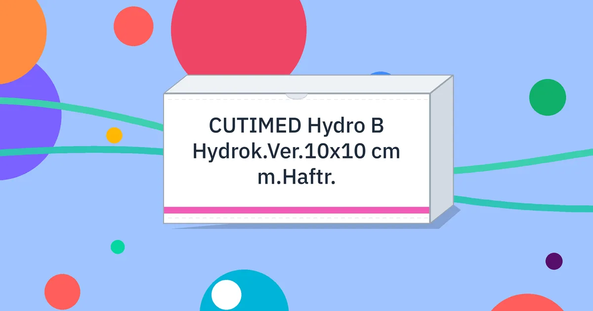 Symbolbild: Packung mit der Aufschrift CUTIMED Hydro B Hydrok.Ver.10x10 cm m.Haftr. (PZN 01021406) – Verfügbarkeit und Bezug in Apotheken in Frankfurt am Main