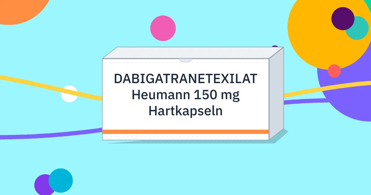 Symbolbild: Packung mit der Aufschrift DABIGATRANETEXILAT Heumann 150 mg Hartkapseln (PZN 18486351) – Verfügbarkeit und Bezug in Apotheken in Frankfurt am Main