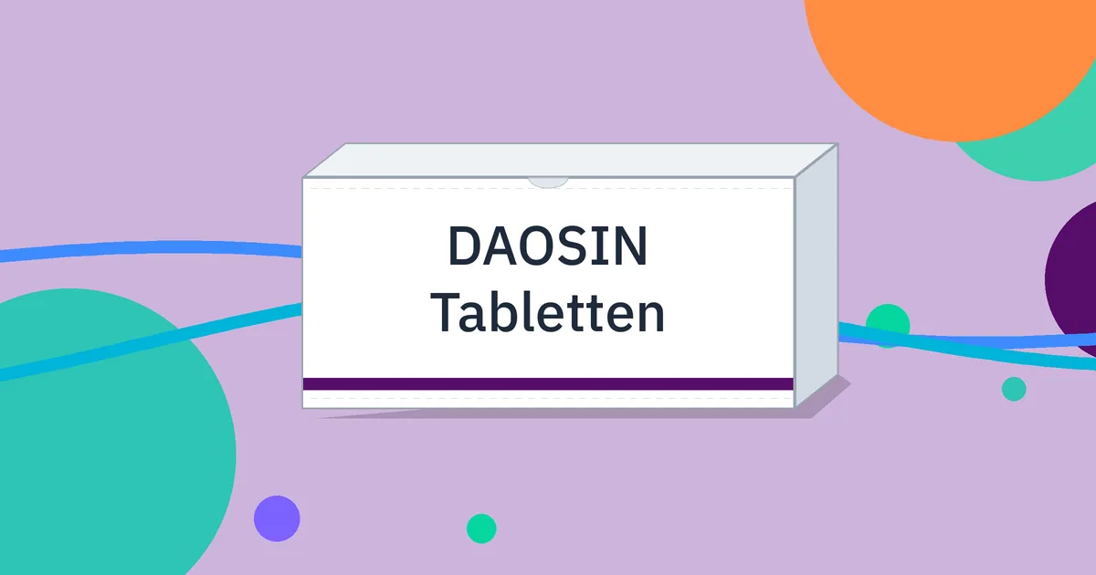 Symbolbild: Packung mit der Aufschrift DAOSIN Tabletten (PZN 17982390) – Verfügbarkeit und Bezug in Apotheken in Frankfurt am Main
